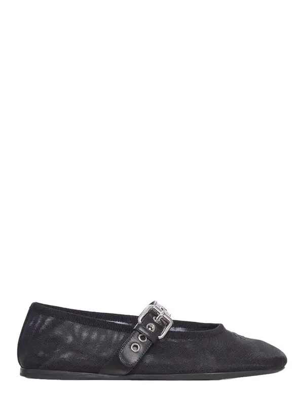 Miu Miu Mesh Ballerinas With Leather Buckle - Black