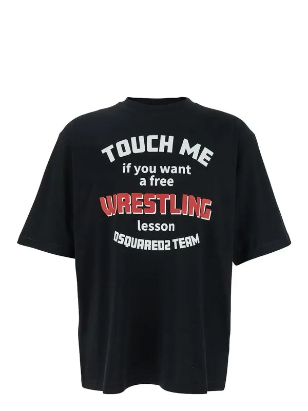 Dsquared2 Black Crewneck T-shirt With Print On The Front In Cotton - Multicolor