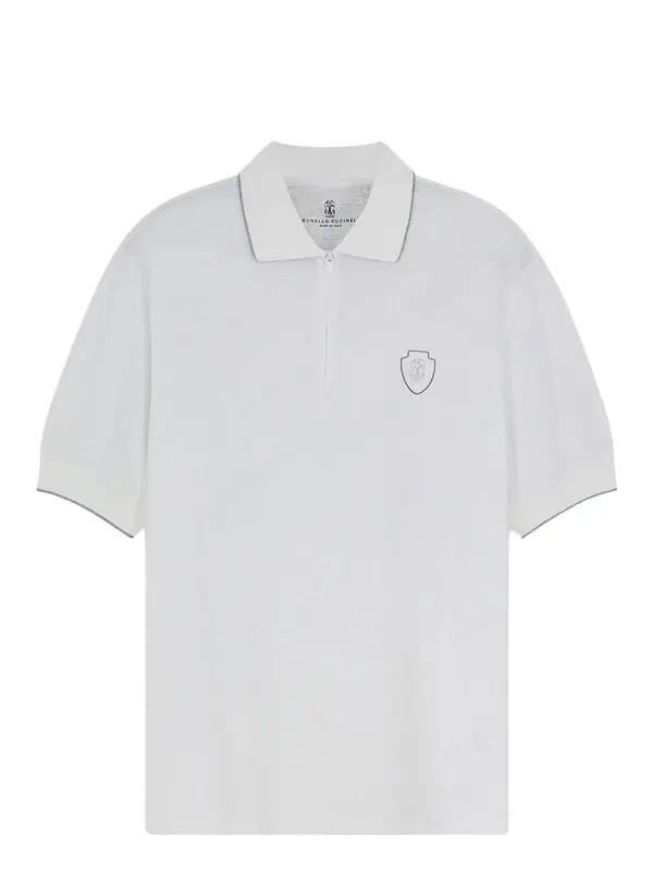 Brunello Cucinelli Technical Fabric Polo Shirt With Embroidered Logo On The Front - White