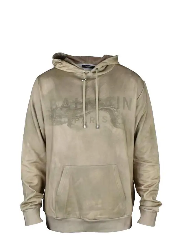 Balmain Logo Print Cotton Hoodie - Cream