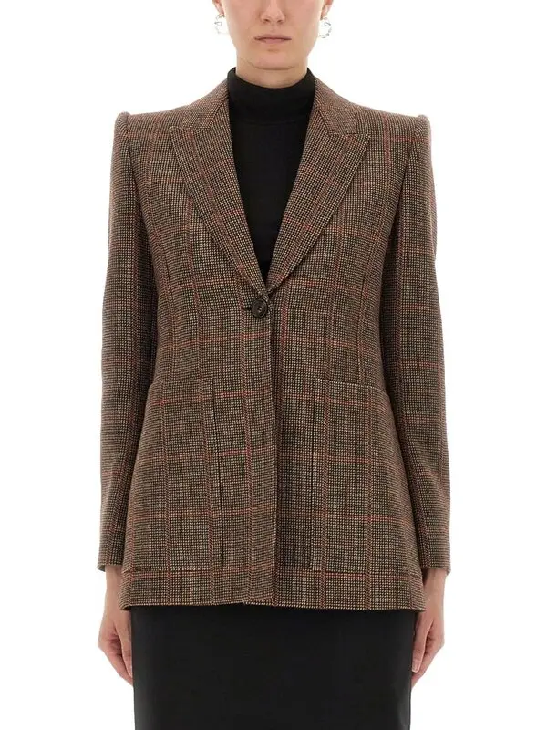 Chloé Plaid Wool Tailored Jacket - Brown
