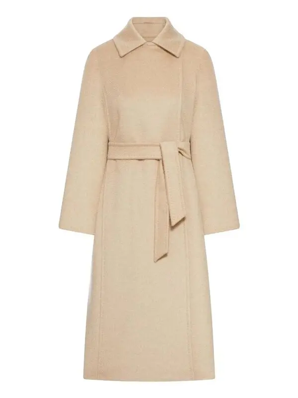 Max Mara Riccio Camel Coat With Belt - Multicolor