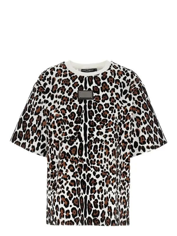 Dolce & Gabbana Animal Print Logo Plaque T-shirt - Multicolor