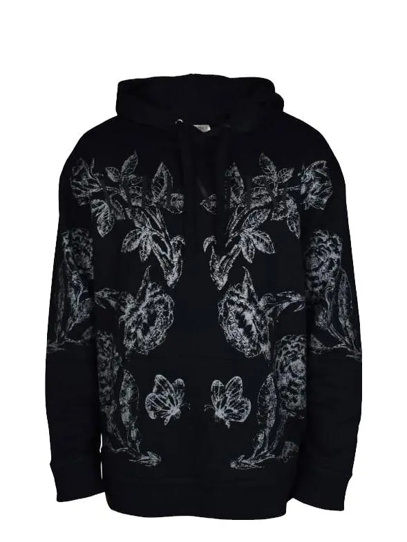 Valentino Garavani Floral Print Cotton Hoodie - Black