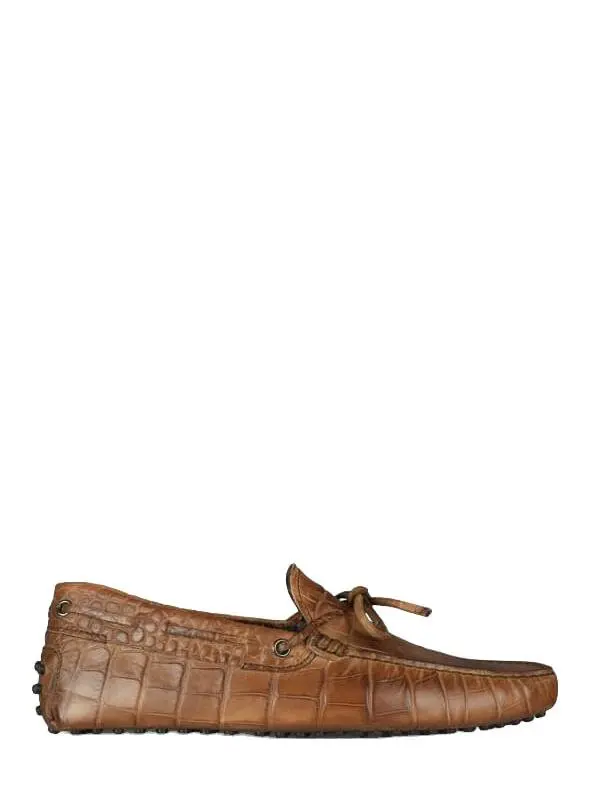 TOD'S Croc Effect Leather Loafers - Brown