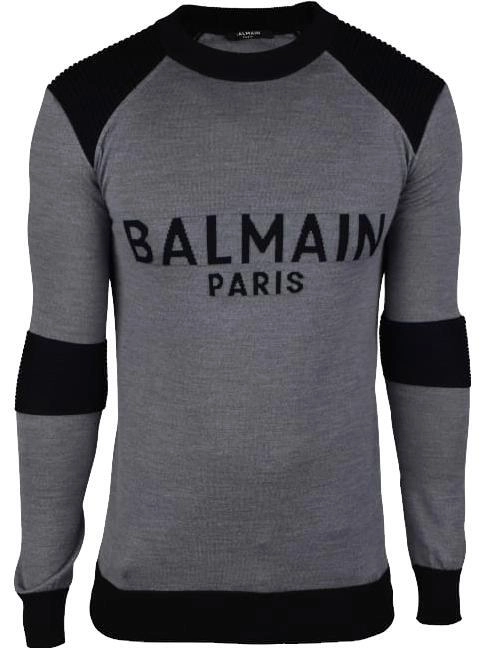 Balmain Logo Accent Wool Sweater - Gray