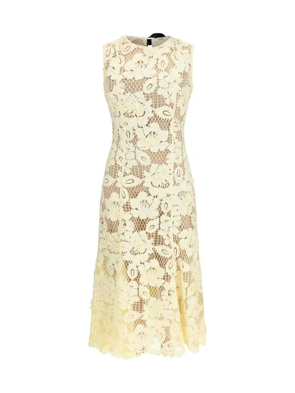 SELF-PORTRAIT Crochet Lace Midi Dress - Yellow