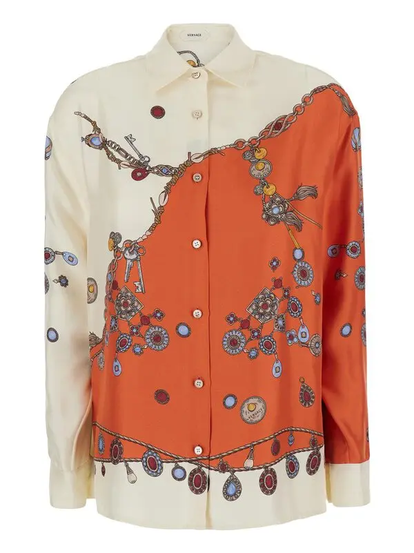 Versace Shirt With Classic Collar And All-over Print In Silk For - Multicolor