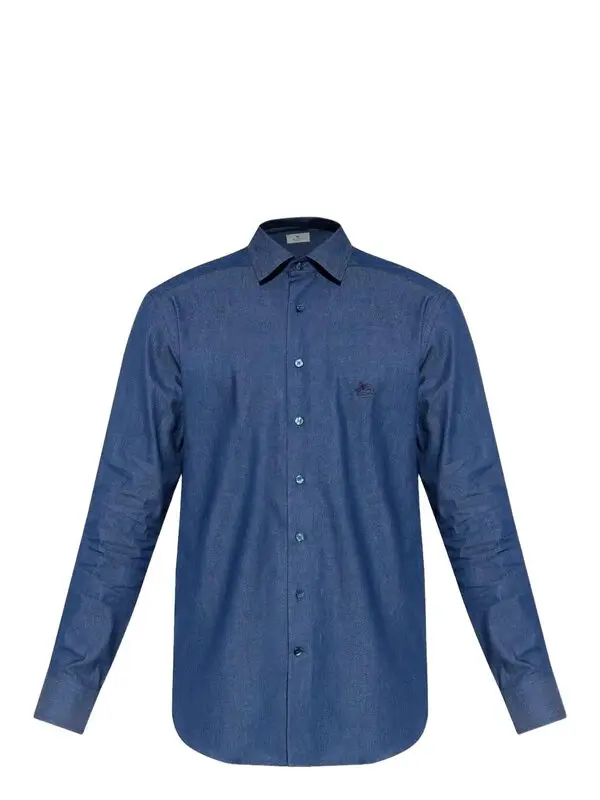 Etro Embroidered Logo Cotton Shirt - Blue