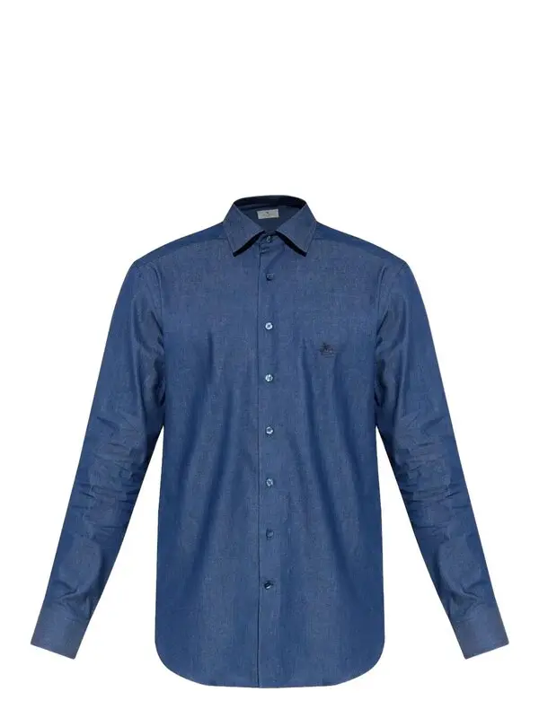 Etro Embroidered Logo Cotton Shirt - Blue