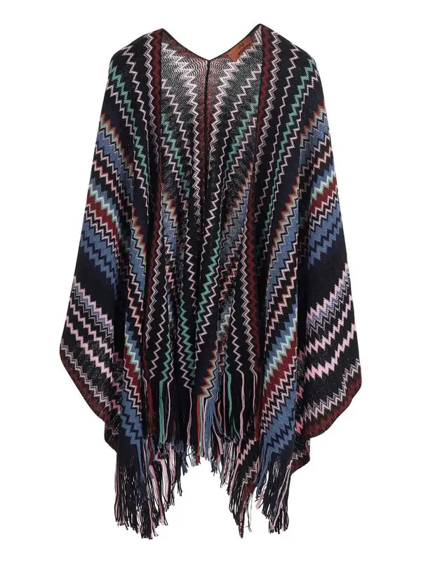Missoni Cape With V-neck And Long Sleeves In Tech Fabric - Multicolor