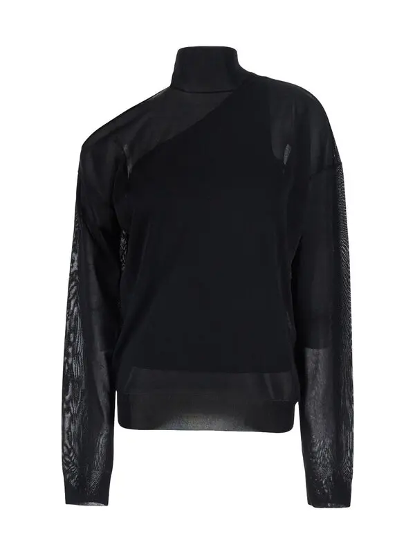 Fendi Black Turtleneck Top With Cut-out On The Shoulder And Matching One-shoulder Viscose Top In Silk For - Multicolor