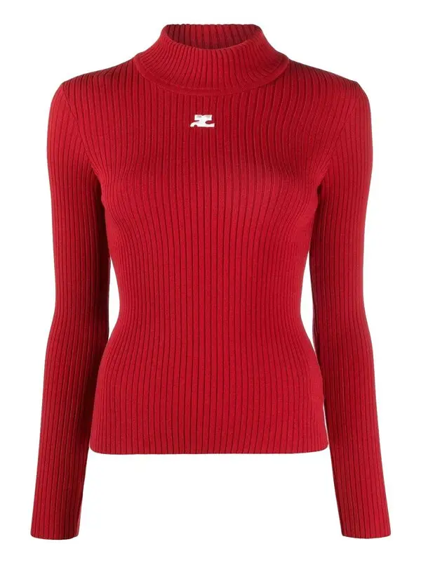 COURREGES Re-edition Rib Knit Mock Neck Pullover - Red