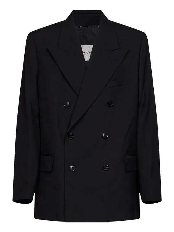 Dries Van Noten Black Wool Canvas Bosier Double-breasted Jacket - Multicolor