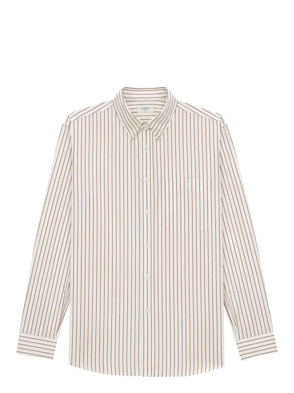 Saint Laurent Cassandre Shirt In Striped Cotton Poplin - Multicolor