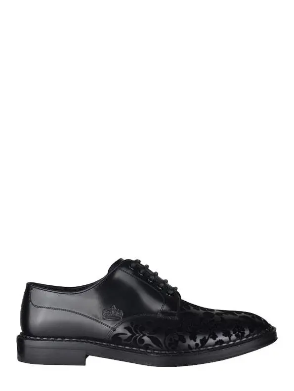 Dolce & Gabbana Baroque Velvet Motif Smooth Leather Derby Shoes - Black