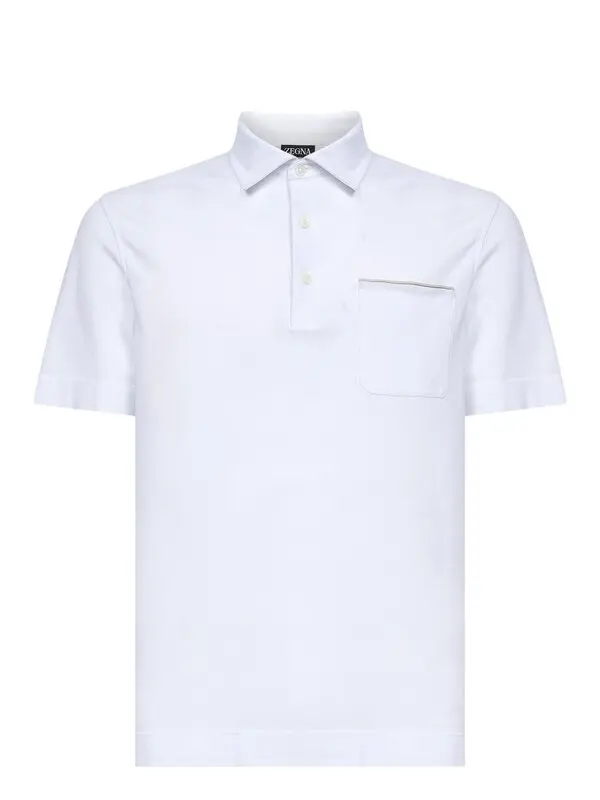 Zegna White Cotton Pique Polo Shirt With Chest Pocket - Multicolor