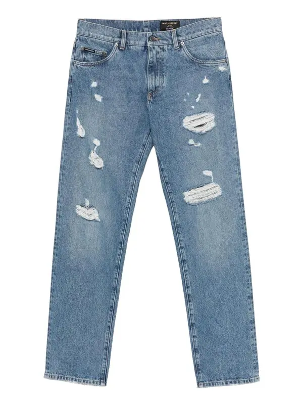 Dolce & Gabbana Classic Five-pocket Cotton Jeans With Abrasions - Blue