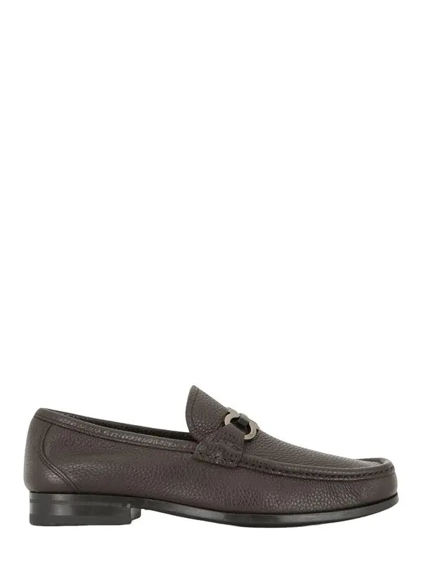 FERRAGAMO Textured Calf Leather Loafers - Brown