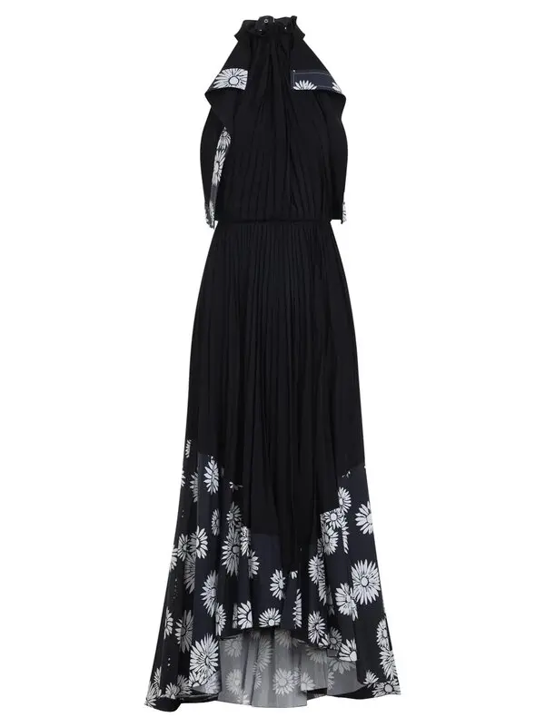 LANVIN Plated Floral Print Midi Dress - Black