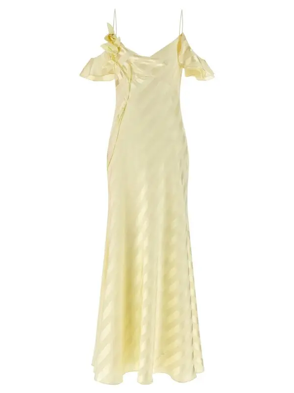 SELF-PORTRAIT Satin Striped Long Dress - Yellow