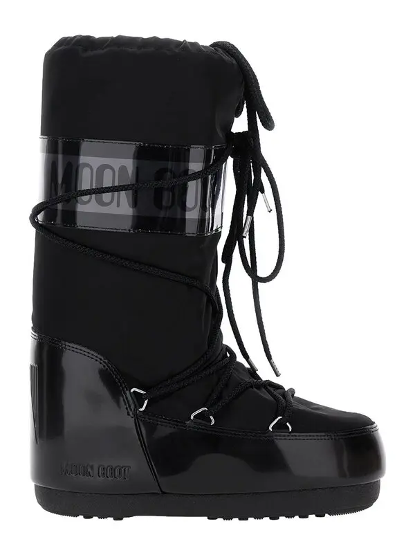 Moon Boot Snow Boots 'icon' With Maxi Logo Print On The Side In Black Tech Fabric For - Multicolor