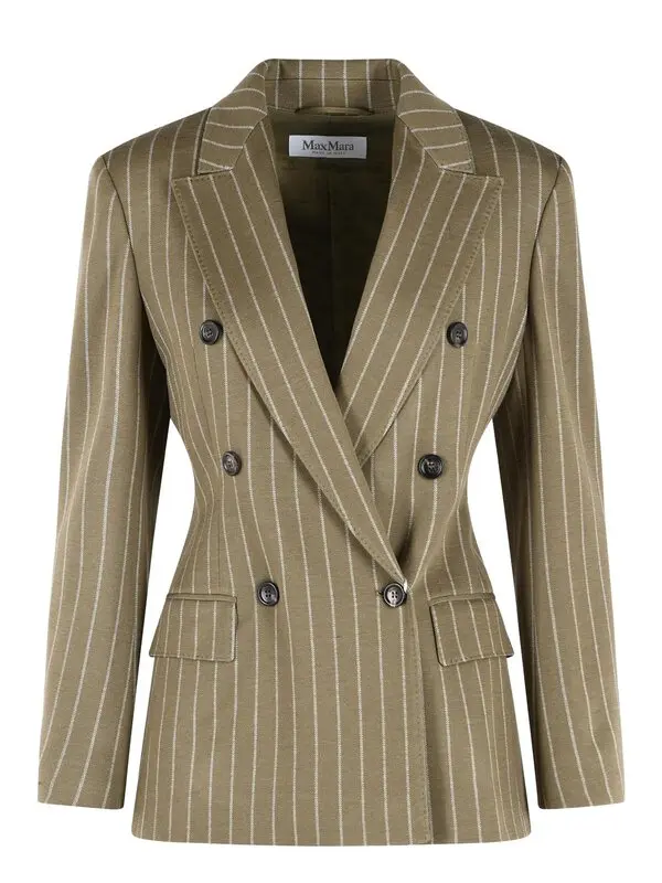 Max Mara Balta Striped Viscose And Virgin Wool Blazer - Green