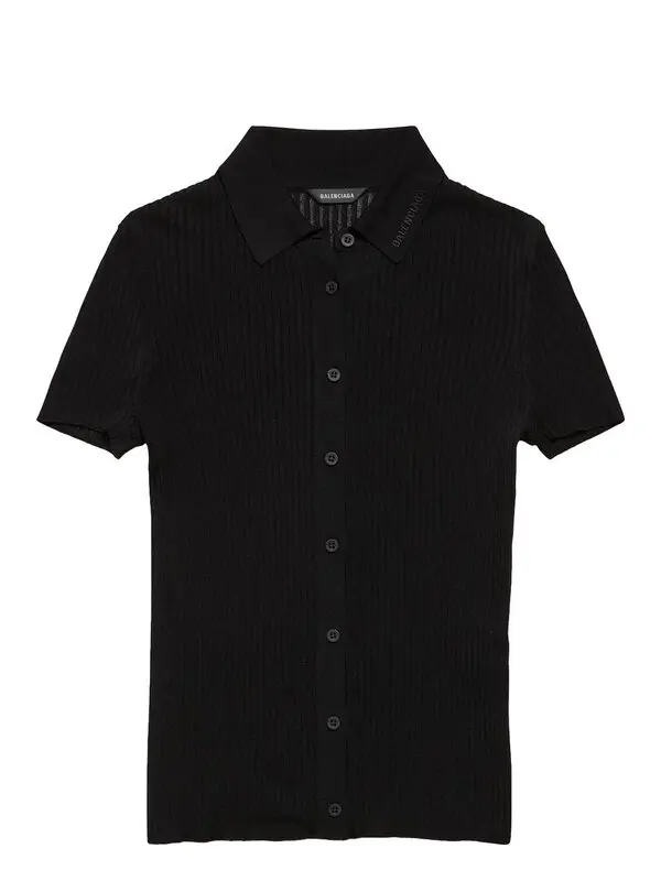 Balenciaga Ribbed Viscose Cotton Knit Top - Black