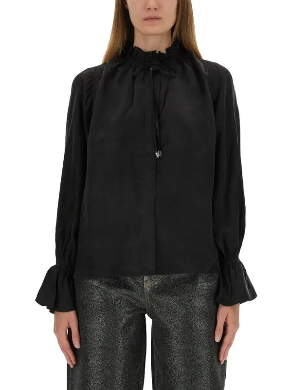 GANNI Fluid Cupro Shirt - Black