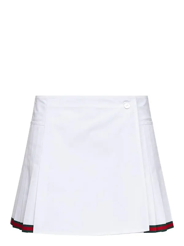 Gucci White Poplin Pleated Miniskirt With Web Detail - Multicolor