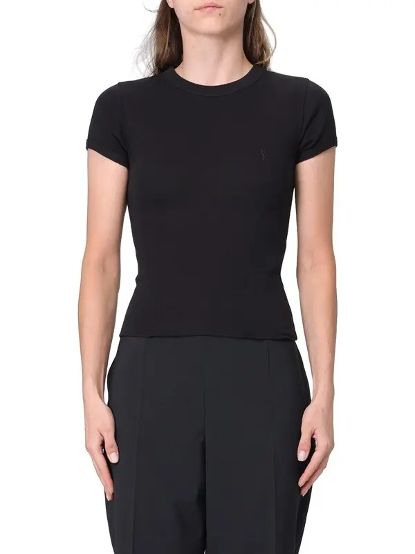 Saint Laurent Slim Fit Cotton T-shirt With Monogram - Black