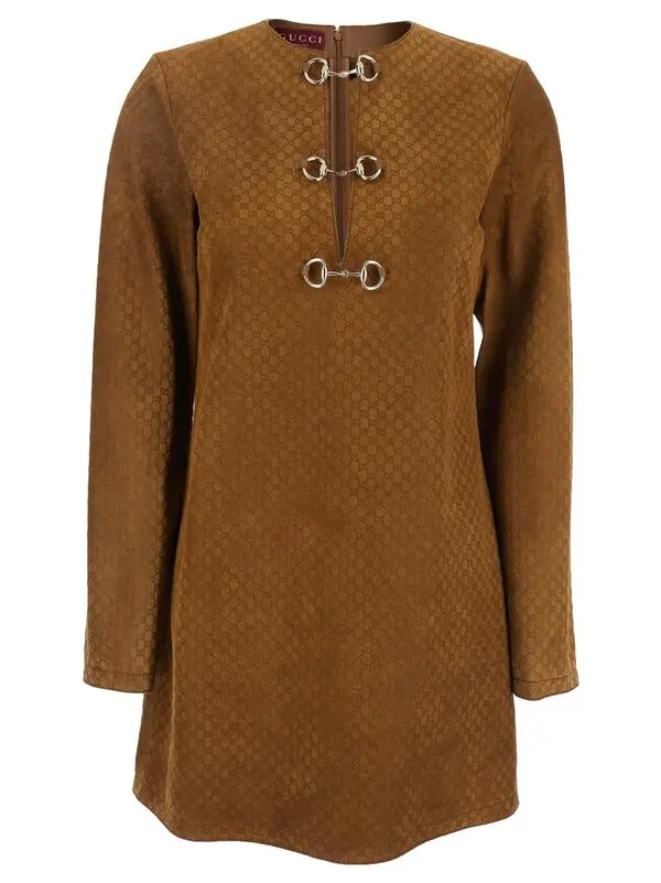 Gucci Suede Gg Motif Dress With Horsebit Details - Multicolor