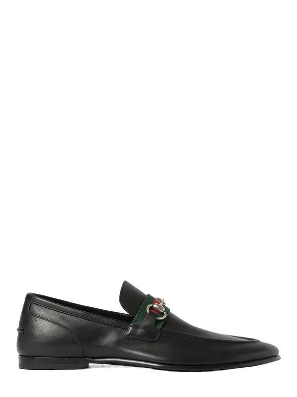 Gucci Como Leather Loafers With Horsebit Detail And Web Stripe - Black