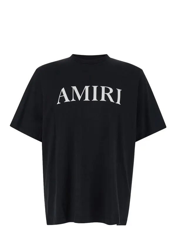 Amiri Crewneck T-shirt With Logo Lettering Print On The Front In Cotton - Black