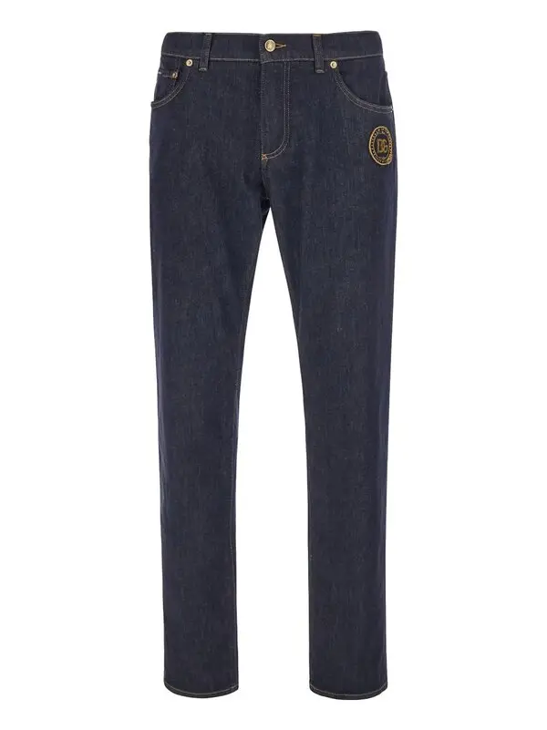 Dolce & Gabbana Slim Fit Denim Jeans With Embroidered Logo - Multicolor
