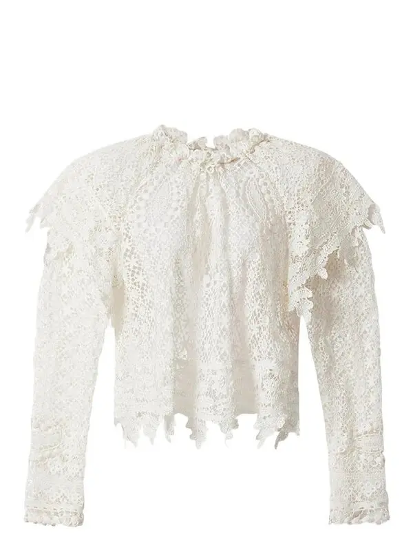 Isabel Marant Étoile Guipure Lace Trimmed Long Sleeve Blouse - White