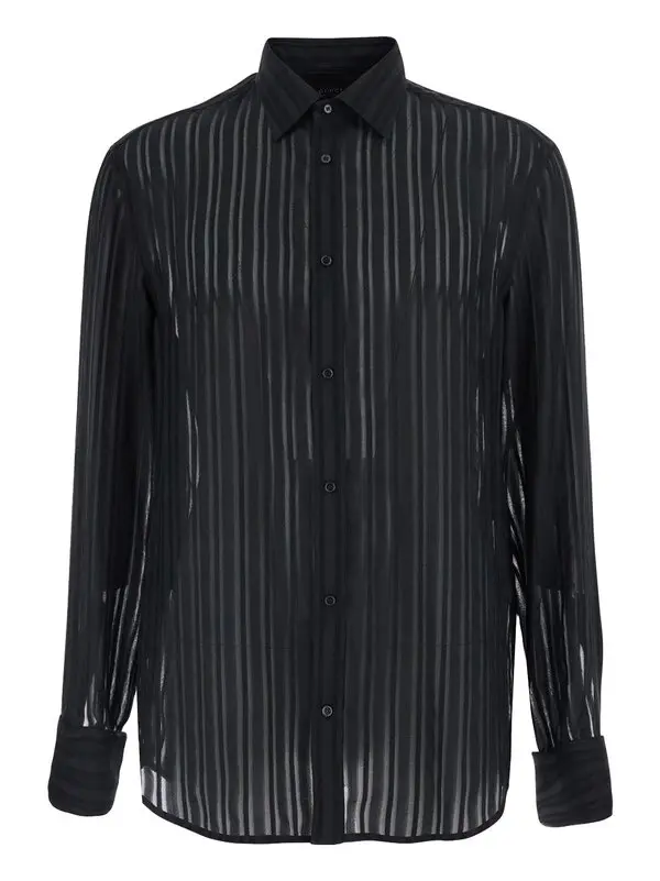 Gucci Black Shirt With Classic Collar And All-over Striped Pattern In Silk For - Multicolor