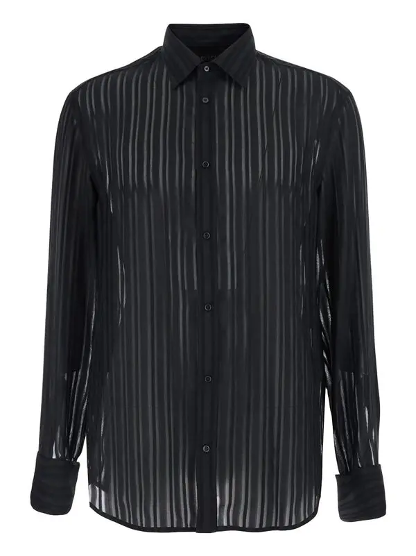 Gucci Black Shirt With Classic Collar And All-over Striped Pattern In Silk For - Multicolor