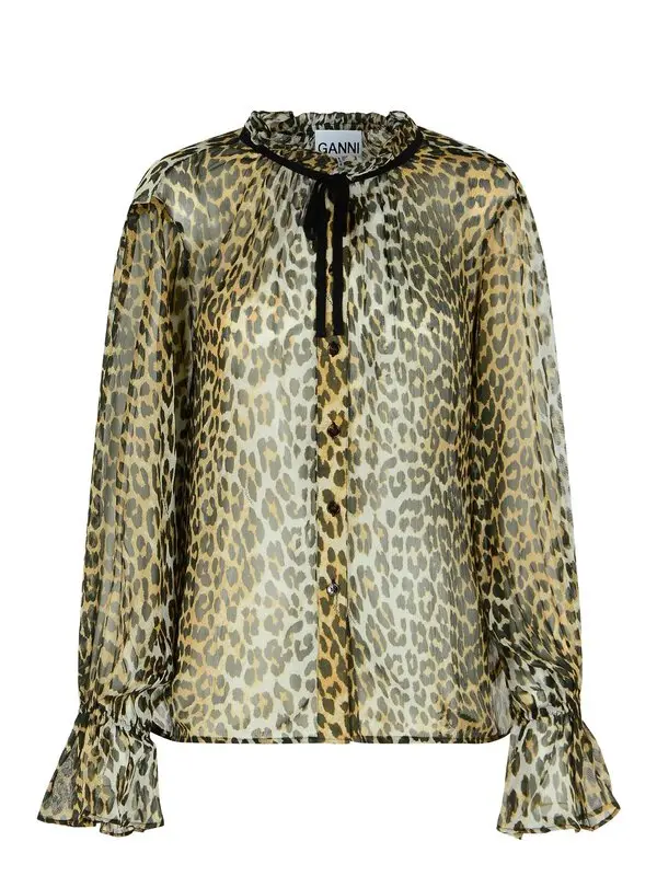 GANNI Leopard Print Viscose Shirt - Multicolor