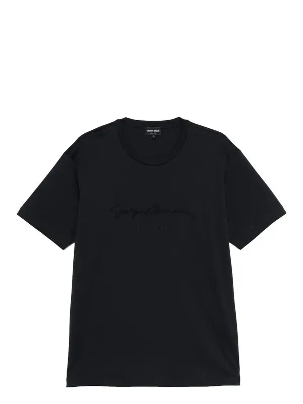 Giorgio Armani Pure Cotton Interlock Signature Logo T-shirt - Blue