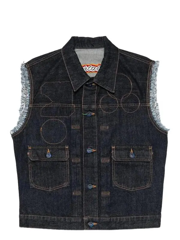 Kenzo Denim Waistcoat With Geometric Topstitching - Blue