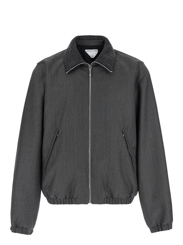 Bottega Veneta Intreccio Collar Pinstripe Wool Jacket - Multicolor