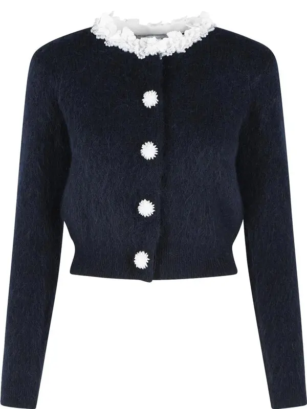 SELF-PORTRAIT Flower Alpaca Blend Cardigan - Blue