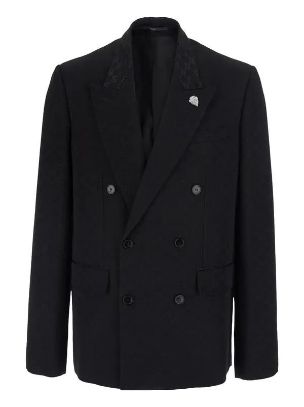 Gucci Double-breasted Jacket In Cotton Blend - Multicolor