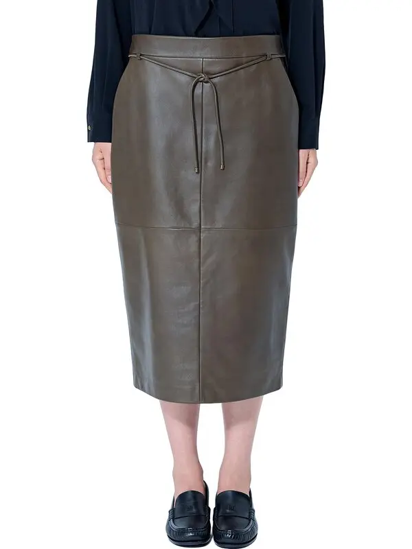 Max Mara Leather Midi Skirt - Brown