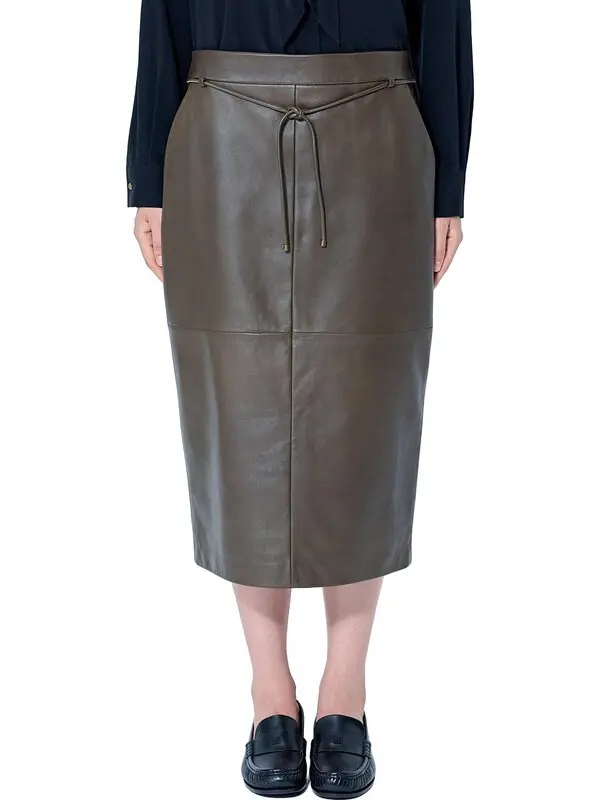 Max Mara Leather Midi Skirt - Brown