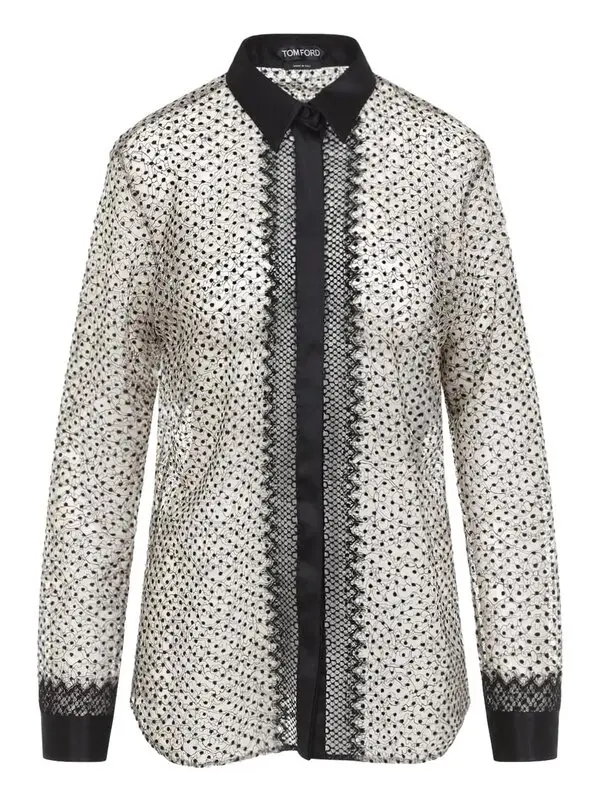 TOM FORD Flock Polka Dot Shirt - Black