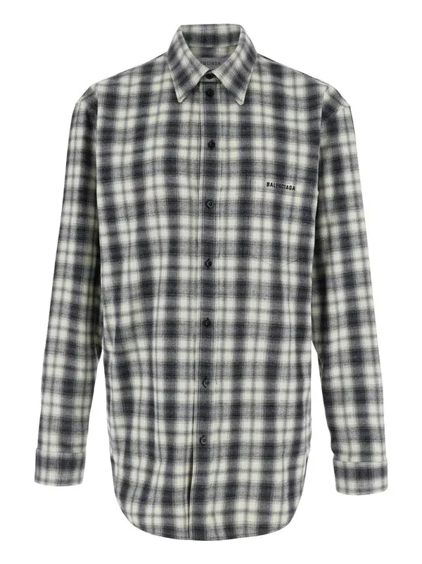 Balenciaga Black And White Shirt With All-over Stripe Motif In Cotton Flannel For - Multicolor