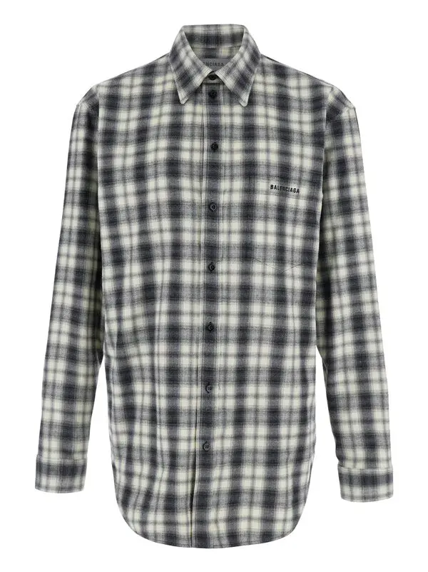 Balenciaga Black And White Shirt With All-over Stripe Motif In Cotton Flannel For - Multicolor