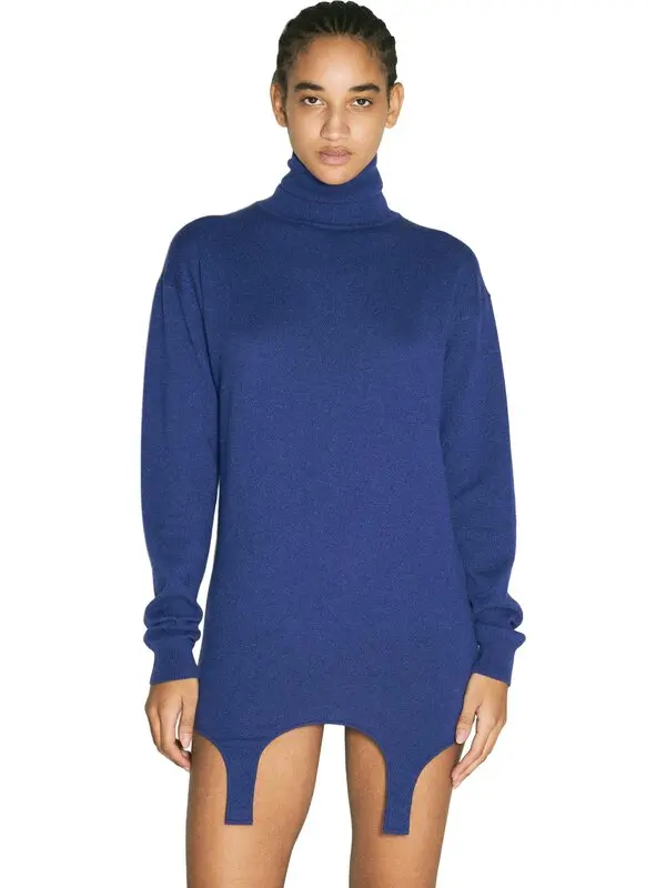 Saint Laurent Turtleneck Garter Sweater - Blue